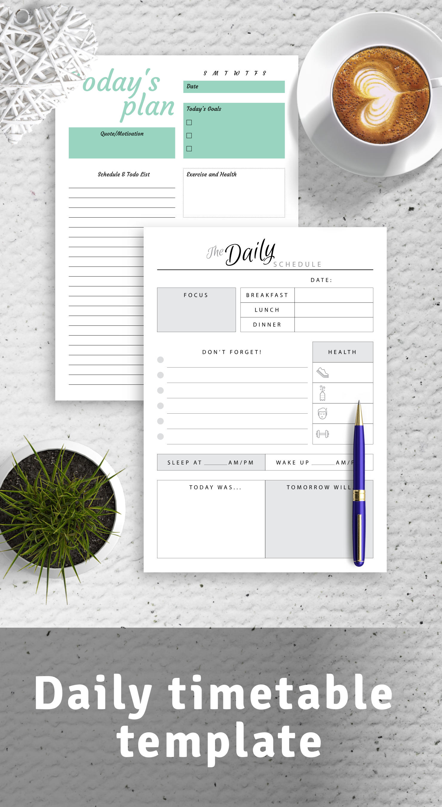 Daily timetable template - Download PDF