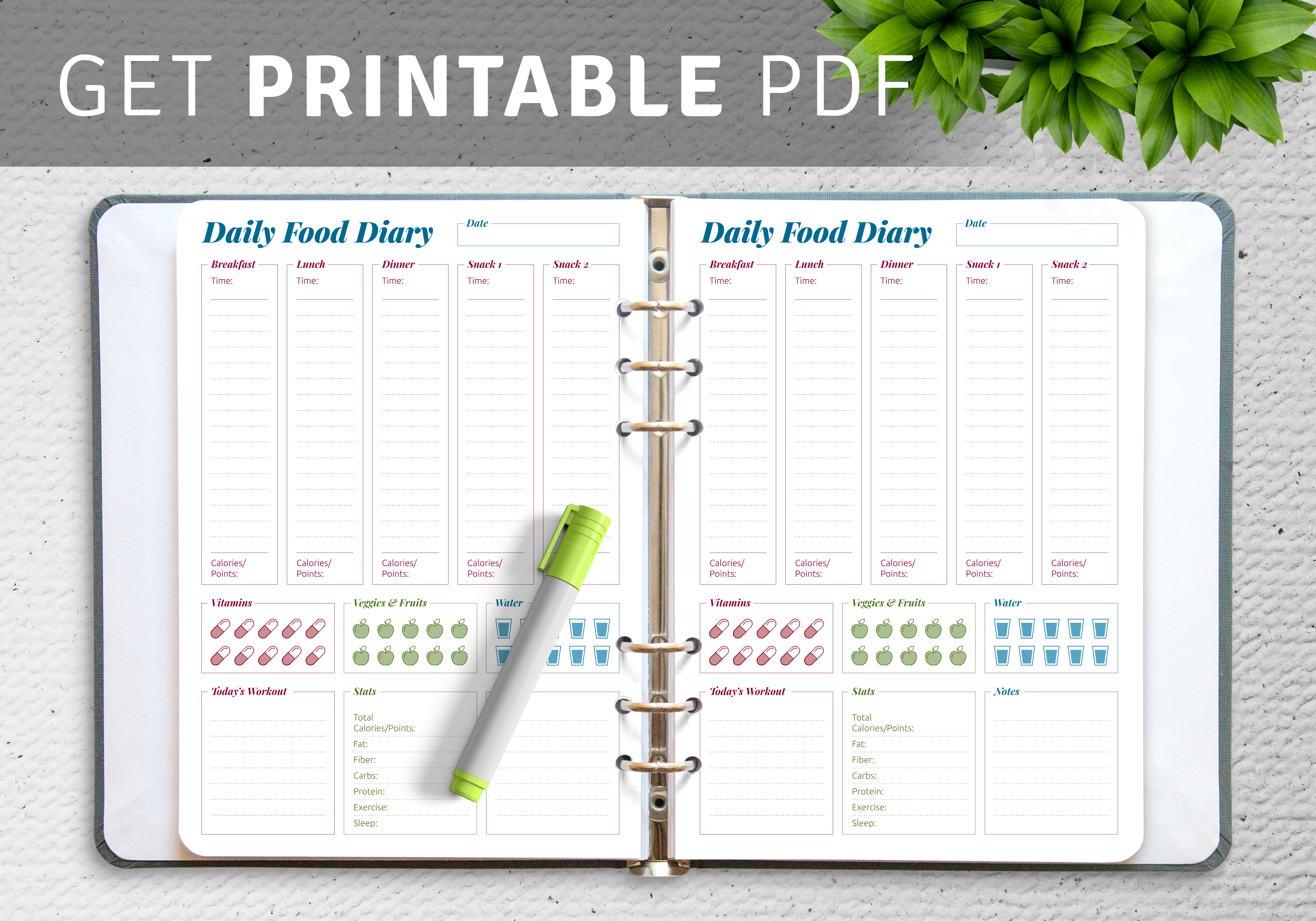 Printable food journal templates - Download PDF