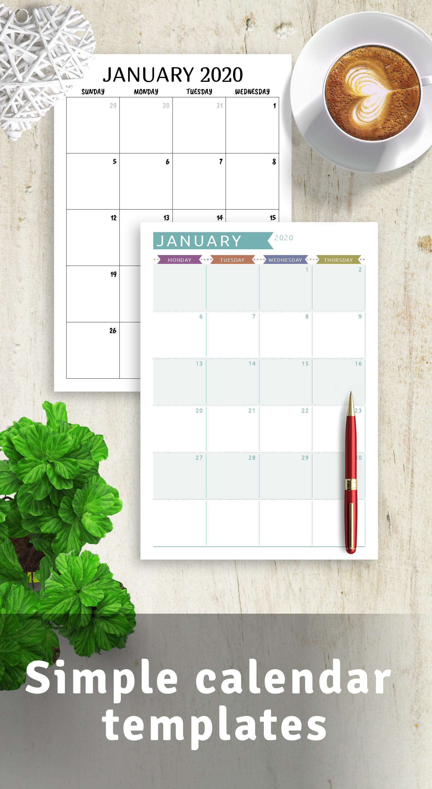 Simple calendar templates - Download PDF