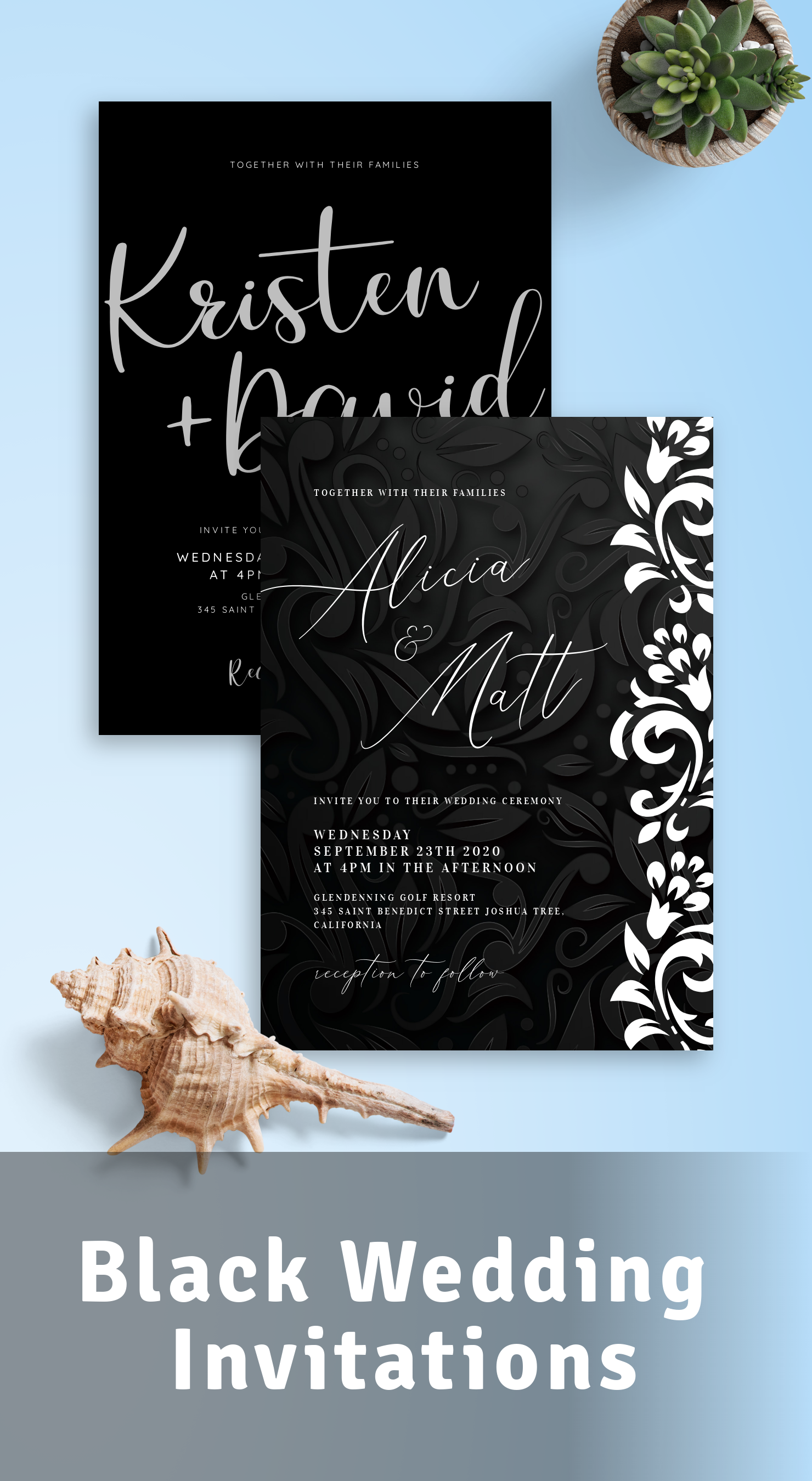 Black Wedding Invitations - Download or Order printed