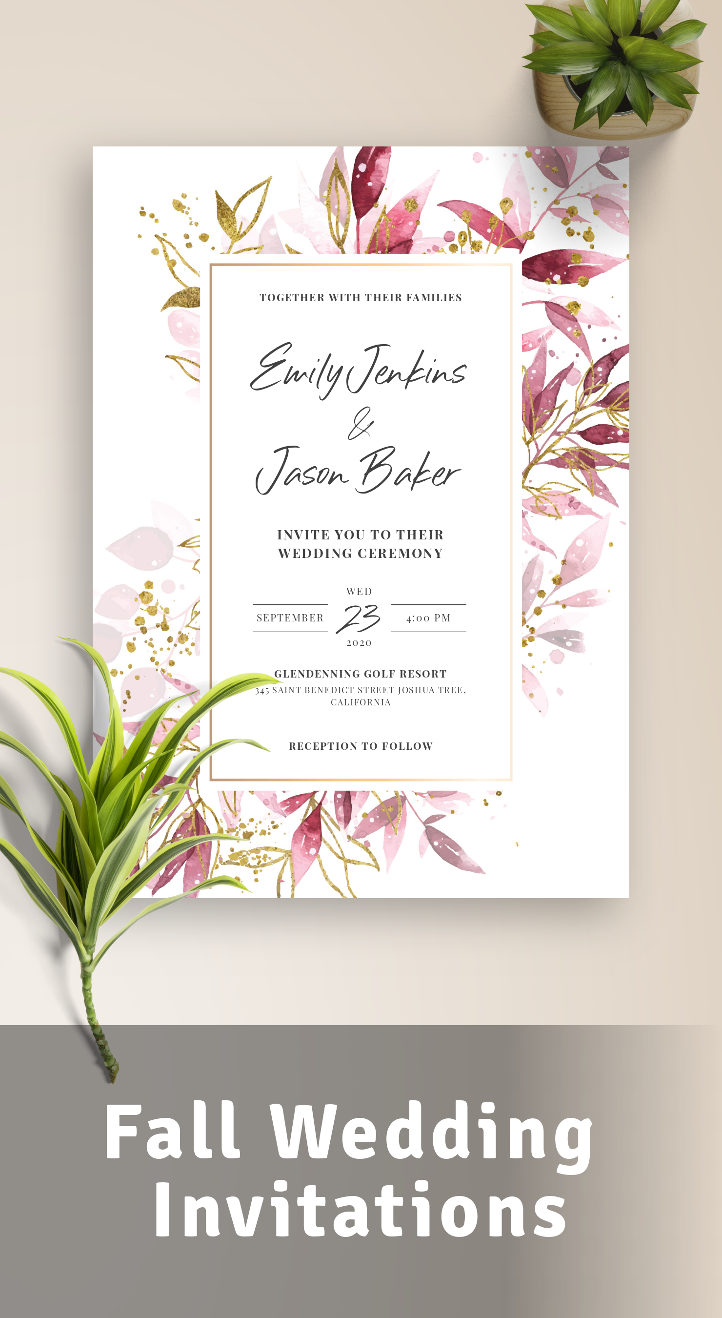 Fall Wedding Invitations Templates & Designs