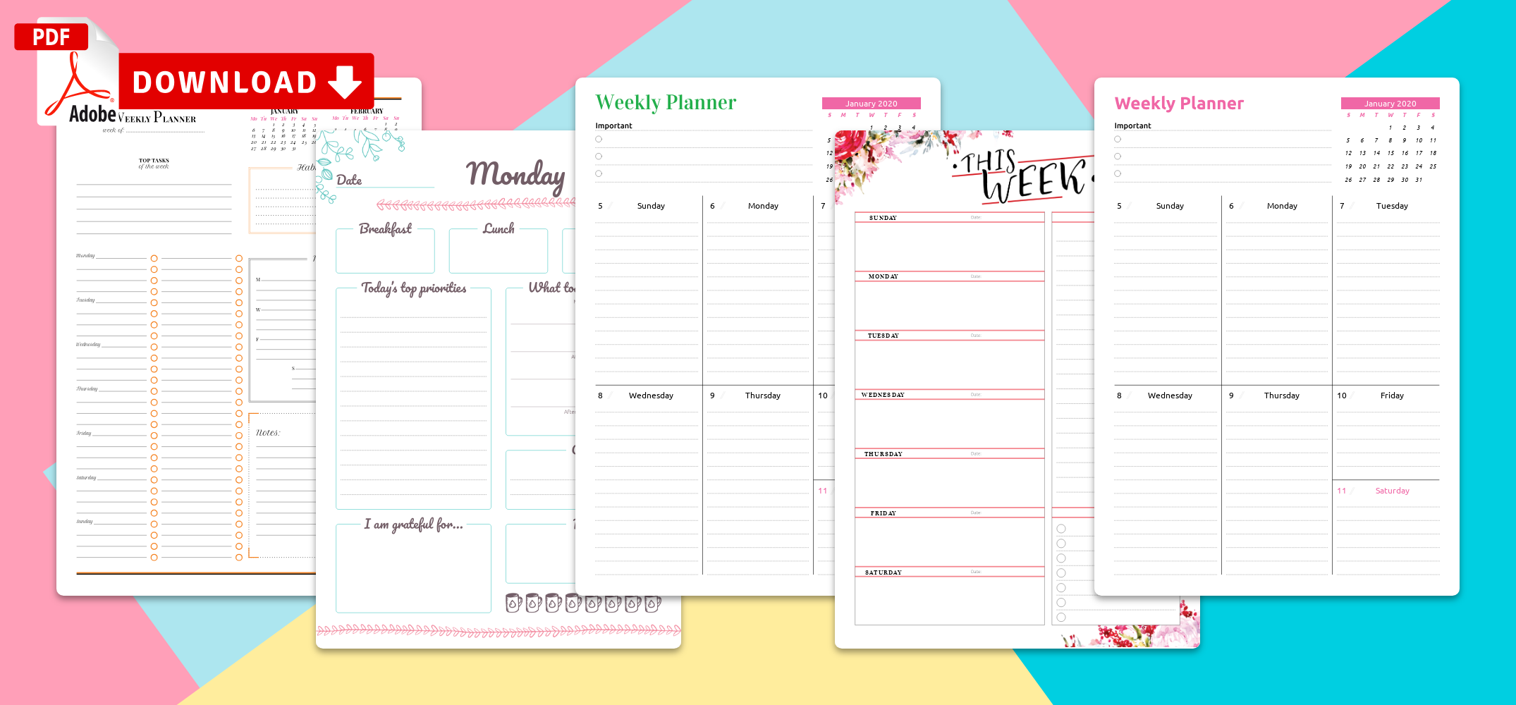 Printable Weekly Planner Templates Download PDF