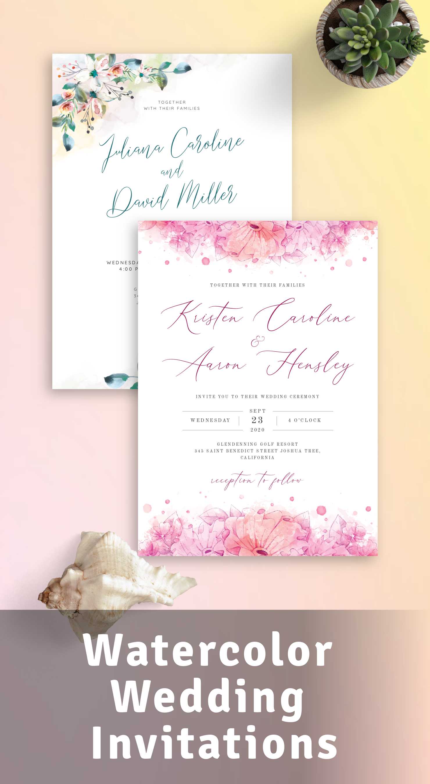 Watercolor Wedding Invitations - Download or Order prints