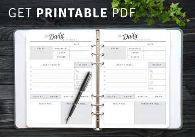 Daily task scheduler template - Download PDF