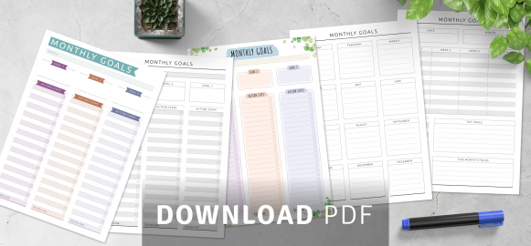 Monthly Goals Templates - Download PDF