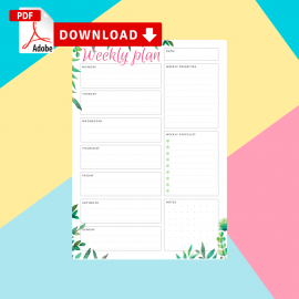 Single page weekly planner - Download PDF