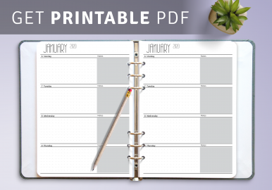 Week on two pages planner templates - Download PDF