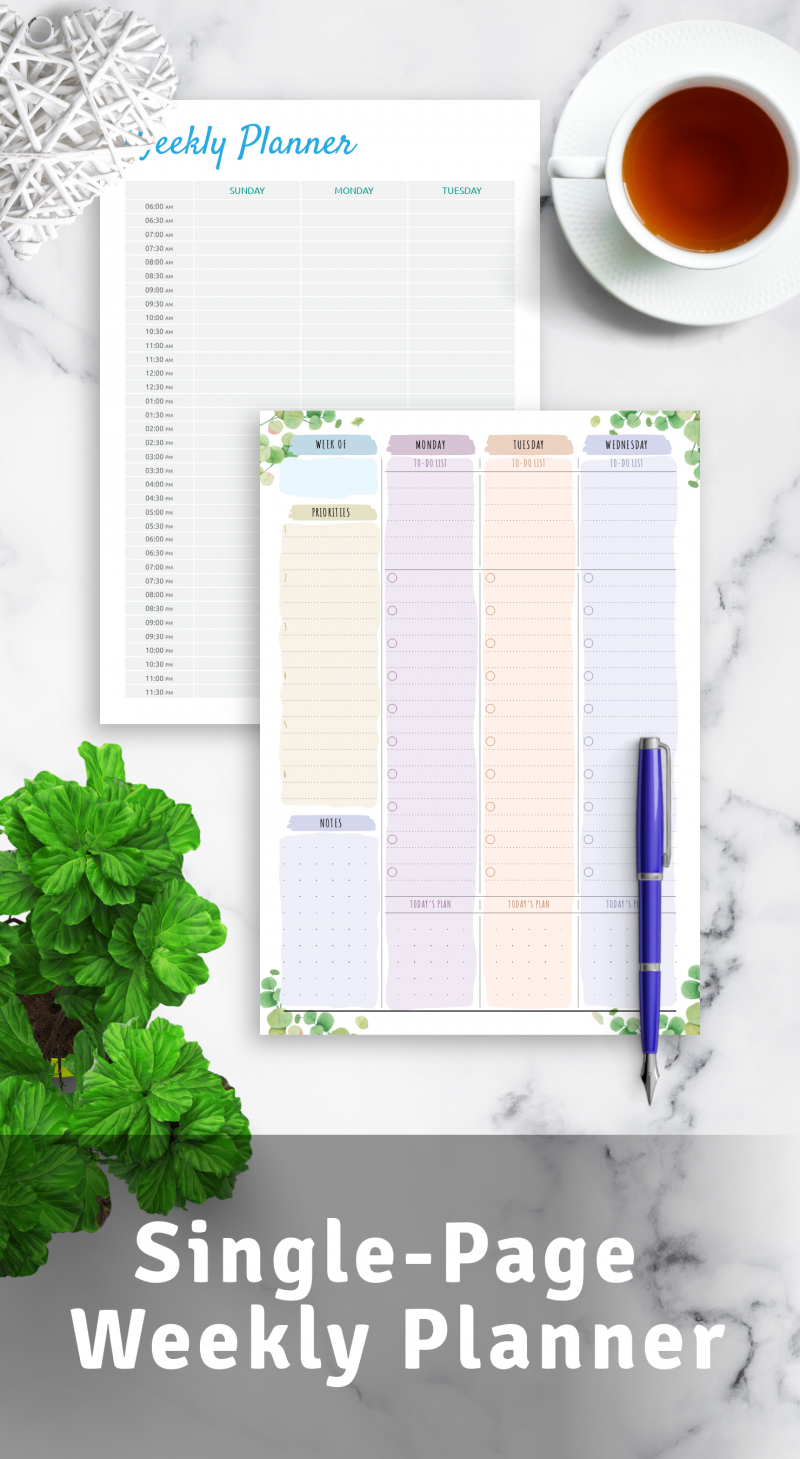 Single page weekly planner - Download PDF