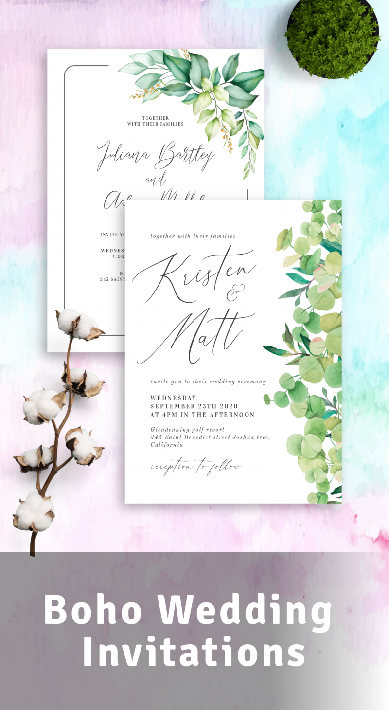 Boho Wedding Invitations - Download PDF or Order prints
