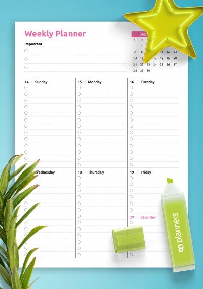 Download Printable Colored one-page weekly planner PDF Download Printable Colored one-page weekly planner PDF
