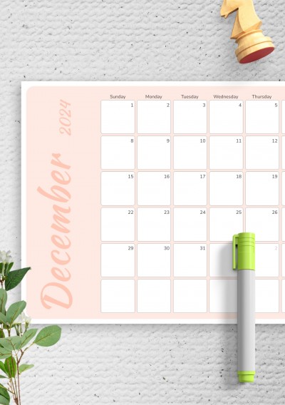 Download Printable Colored Pink Monthly Calendar PDF