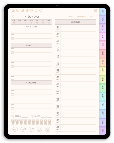 Download Daily Digital Planner PDF for GoodNotes, iPad, Android (Dark)