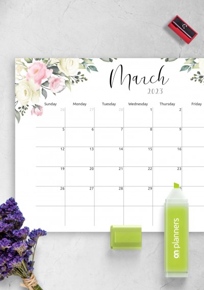 Download Printable Floral Design Monthly Calendar PDF