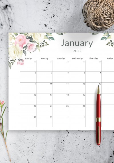 Download Printable Floral Monthly Calendar PDF