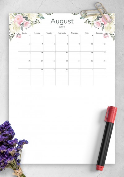 Download Printable Floral Monthly Calendar PDF