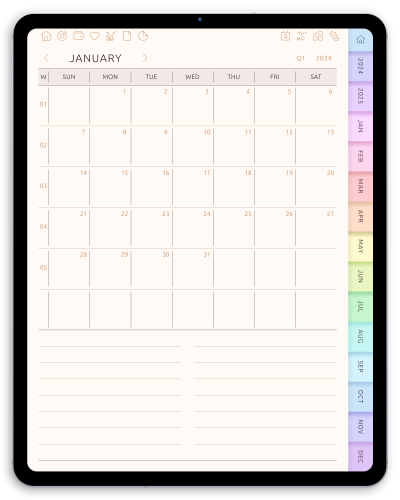 Download Monthly Digital Planner PDF for GoodNotes, iPad (Dark)