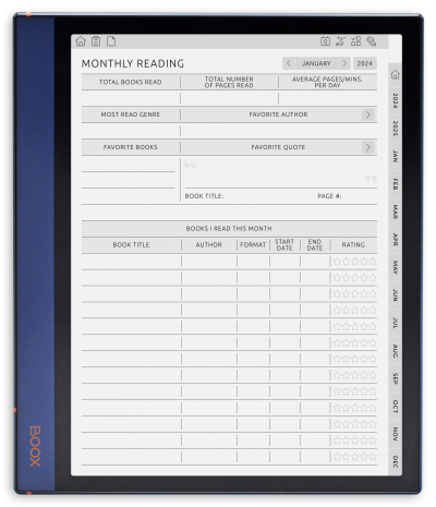 Download Reading Journal Hyperlinked PDF for ONYX BOOX Note Air
