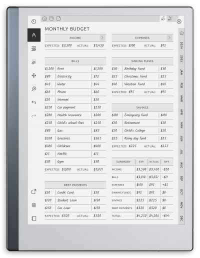 Budget Planner for reMarkable - Download Hyperlinked PDF