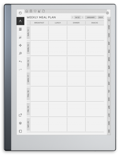 Meal Planner for reMarkable 2 / Paper Pro - Download PDF