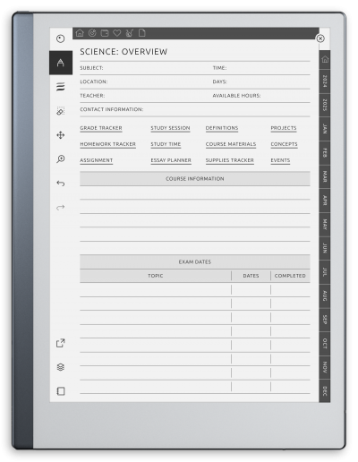 Student Planner for reMarkable - Download Customizable Hyperlinked PDF
