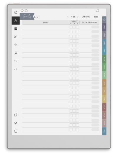 Weekly To-Do planner for reMarkable - Customizable Hyperlinked PDF