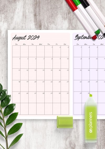 Download Printable Two Months On Page Calendar PDF
