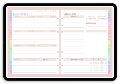 Download Weekly Digital Planner PDF for GoodNotes, iPad (Dark)