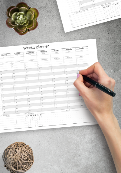 Download Printable Horizontal Weekly Timetable Planner Template PDF Download Printable Horizontal Weekly Timetable Planner Template PDF
