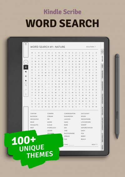 Word Search Puzzles for Kindle Scribe – Hyperlinked PDF Download