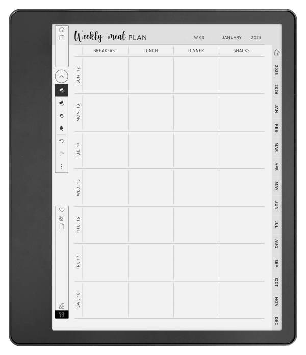 Customizable Kindle Scribe Meal Planner with Hyperlinked PDF