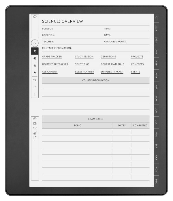 Download Hyperlinked Student Planner PDF for Kindle Scribe