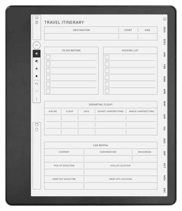 Kindle Scribe Travel Planner – 130+ Hyperlinked Templates