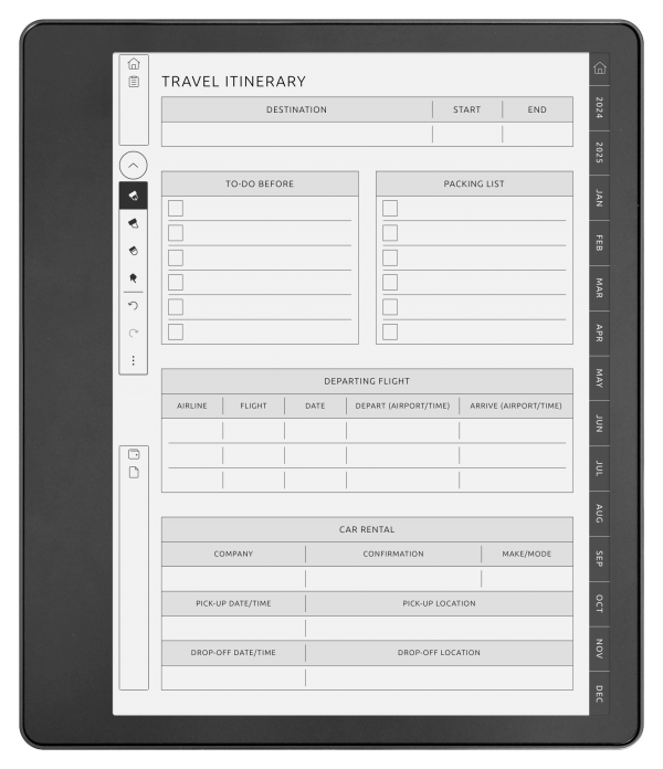 Kindle Scribe Travel Planner – 130+ Hyperlinked Templates