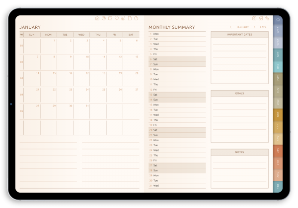 Download Monthly Digital Planner PDF for GoodNotes, iPad (Dark)