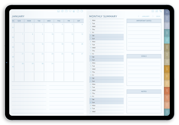 Download Monthly Digital Planner PDF for GoodNotes, iPad (Dark)
