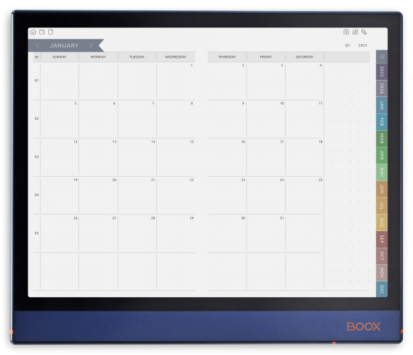 Download Monthly Calendar 2025 - 2030 PDF for ONYX BOOX Note Air