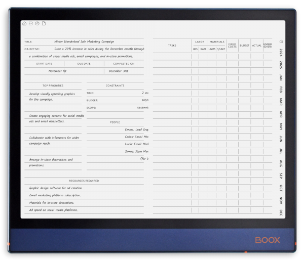 Download Project Planner Hyperlinked PDF for BOOX Note Air