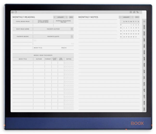 Download Reading Journal Hyperlinked PDF for ONYX BOOX Note Air