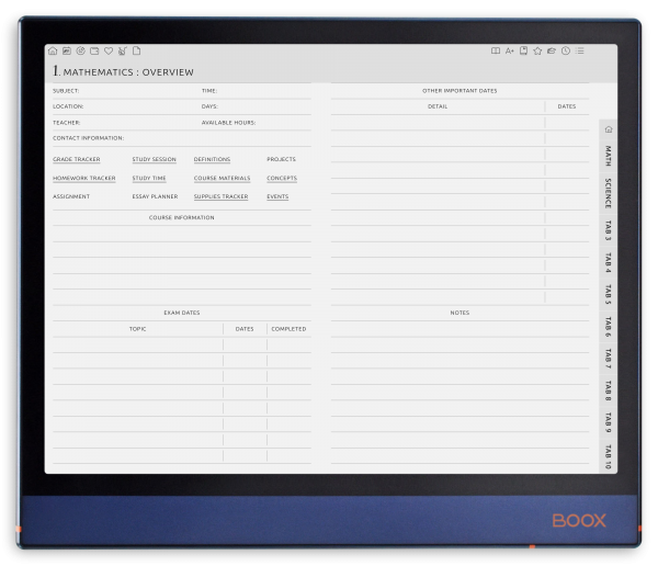 Download BOOX Note Air Student Planner Hyperlinked PDF