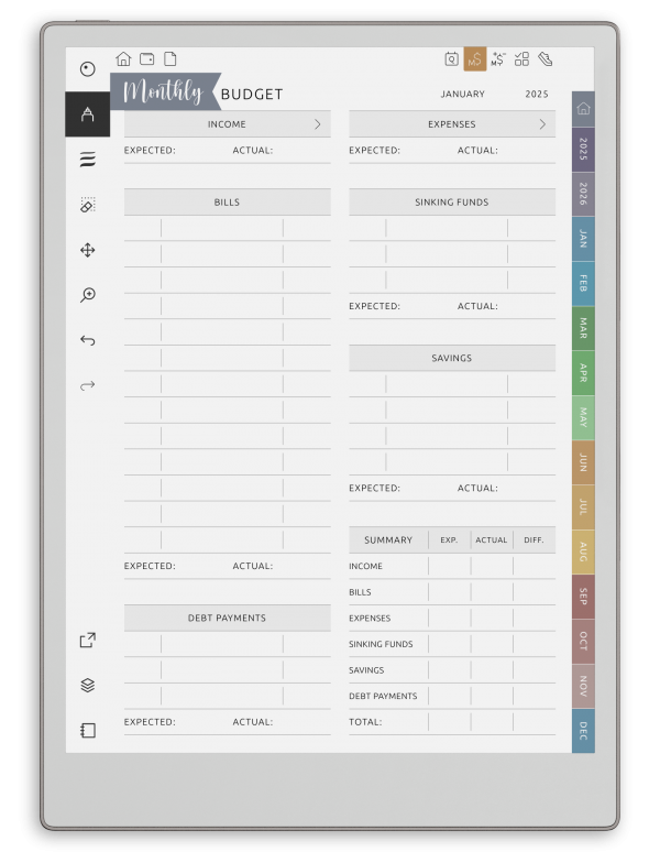 Budget Planner for reMarkable - Download Hyperlinked PDF