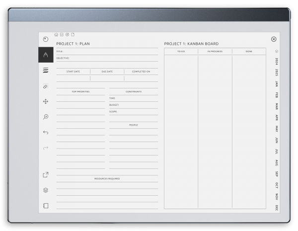 Project Planner for reMarkable - Download Hyperlinked PDF
