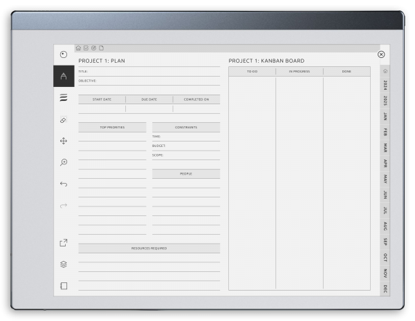 Project Planner for reMarkable - Download Hyperlinked PDF