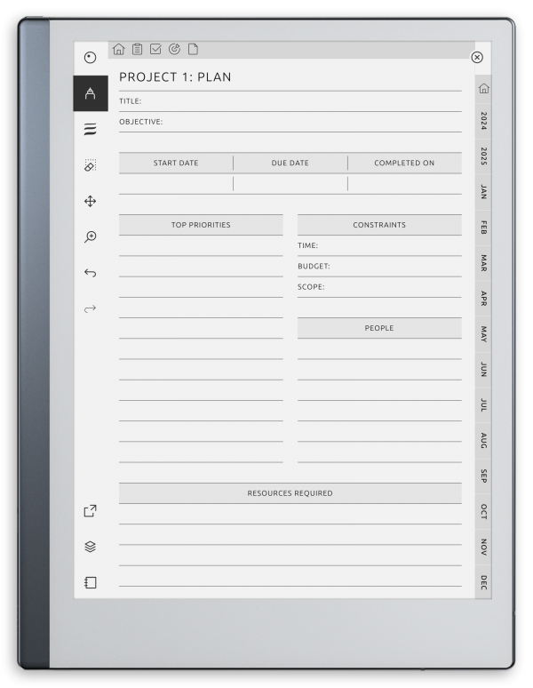 Project Planner for reMarkable - Download Hyperlinked PDF