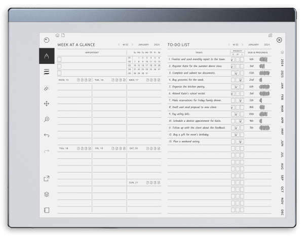 Weekly To-Do planner for reMarkable - Customizable Hyperlinked PDF
