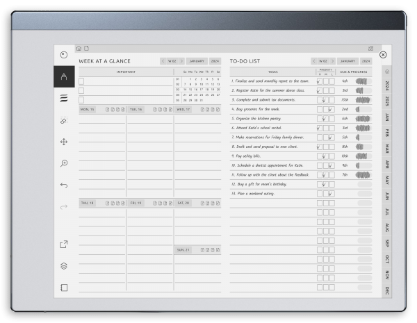 Weekly To-Do planner for reMarkable - Customizable Hyperlinked PDF