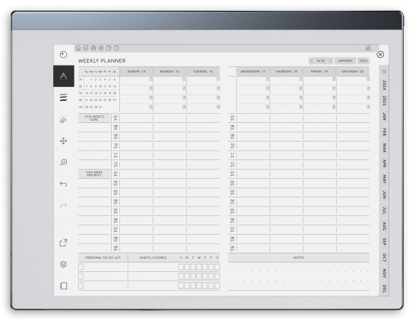 Weekly Planner for reMarkable - Customizable Hyperlinked PDF