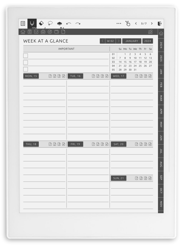 Download Supernote A5 X & A6 X Weekly Planner Hyperlinked PDF