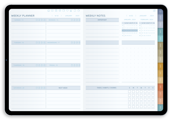 Download Weekly Digital Planner PDF for GoodNotes, iPad (Dark)