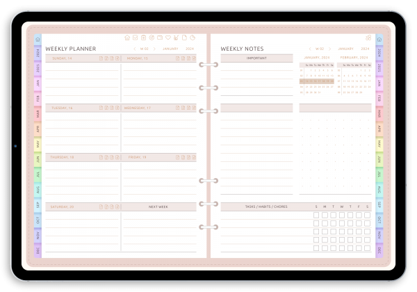 Download Weekly Digital Planner PDF for GoodNotes, iPad (Dark)