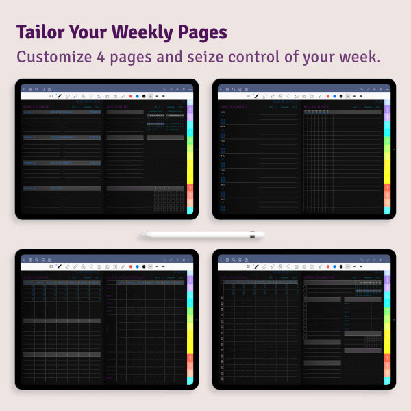 Download Daily Digital Planner PDF for GoodNotes, iPad, Android (Dark)